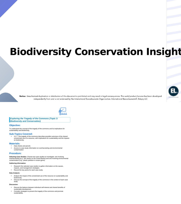 DP Environmental Systems & Societies Topic 3 Biodiversity and Conservation