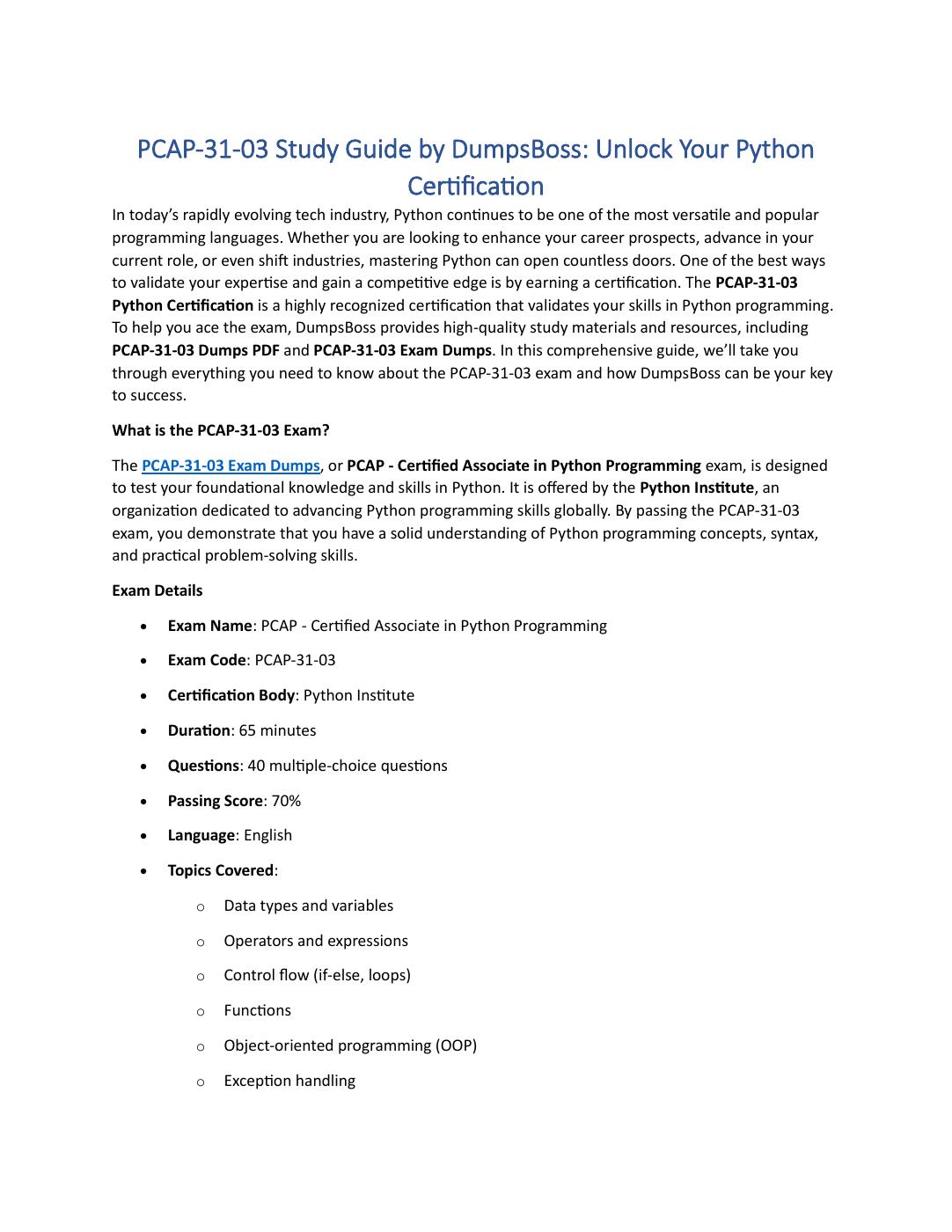 DumpsBoss PCAP-31-03 Study Guide: Exam Prep Made Simple and Effective ...