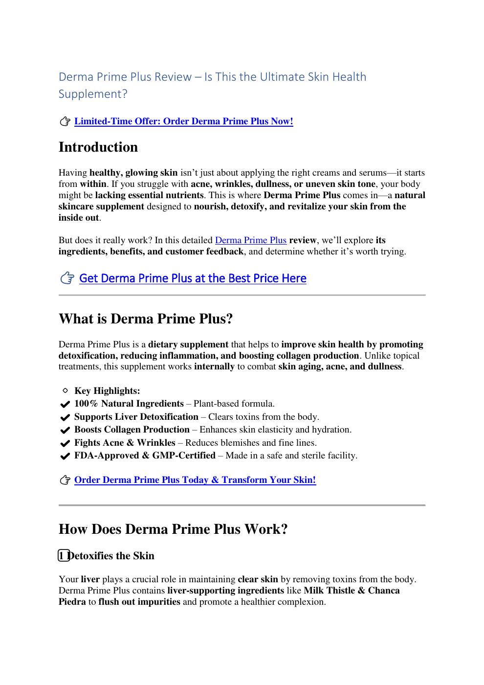 Derma Prime Plus Review – Is This the Ultimate Skin Health Supplement ...