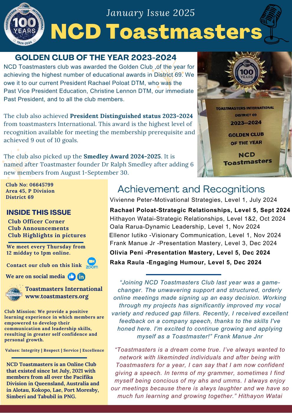 NCD Toastmasters January Newsletter 2025 | PDF to Flipbook