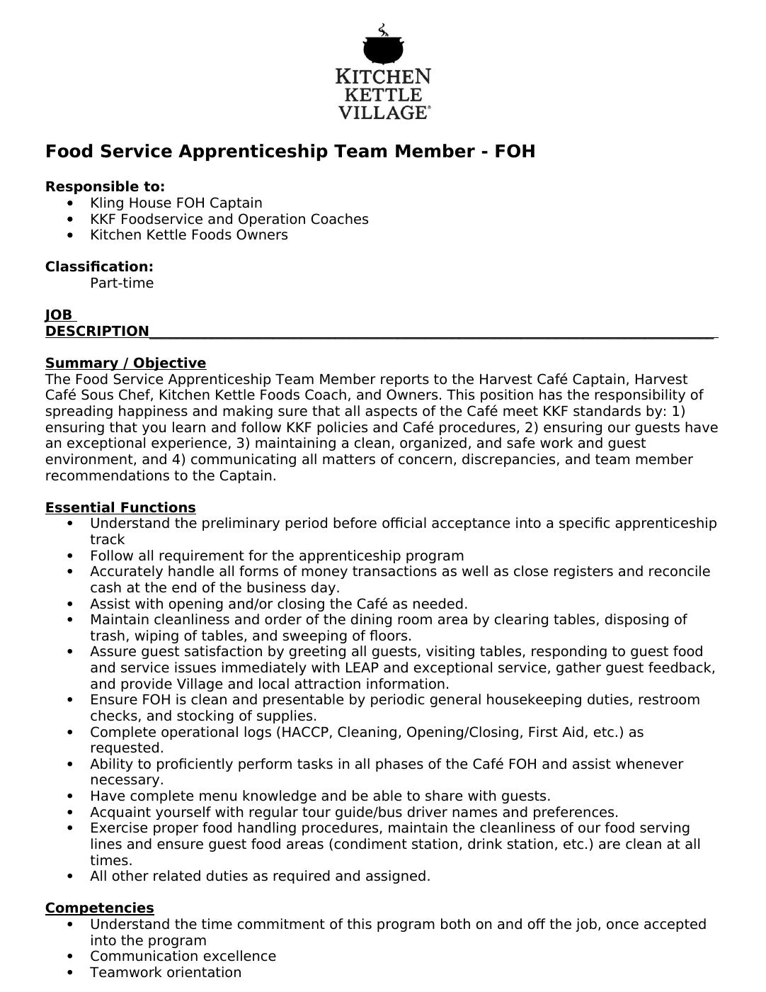 Apprenticeship Program - Food Service - FOH | PDF to Flipbook