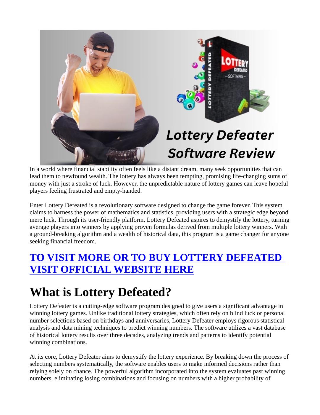 Lottery Defeated Software [TOP RATED] “Reviews” Genuine Expense? | PDF ...