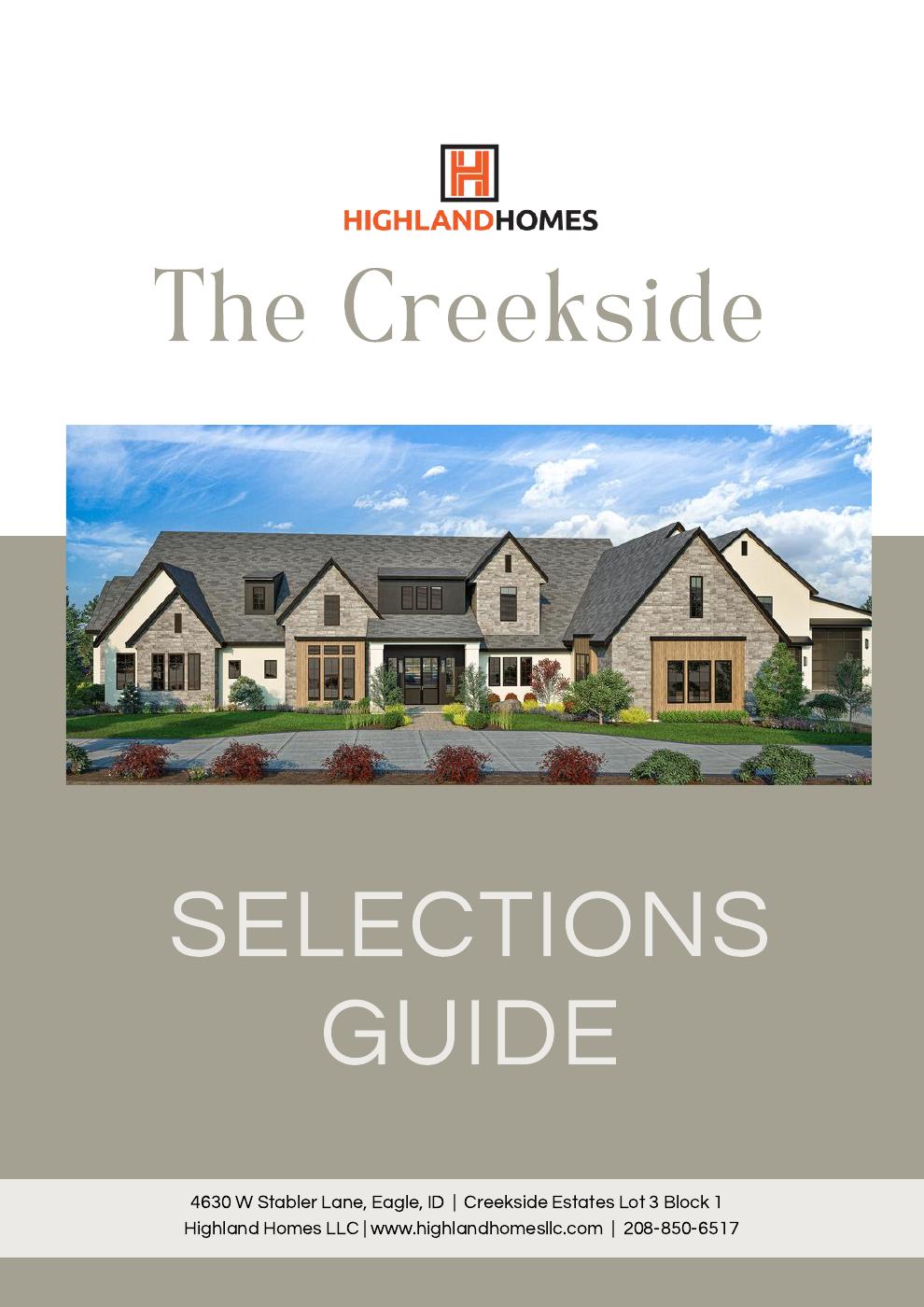 The Creekside by Highland Homes - Selections Guide