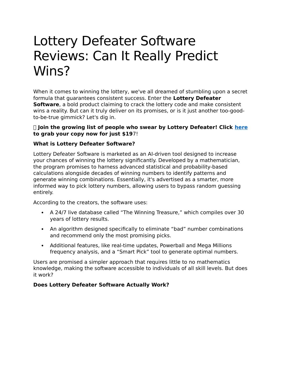 Lottery Defeater Software Reviews: Can It Really Predict Wins? | PDF to ...