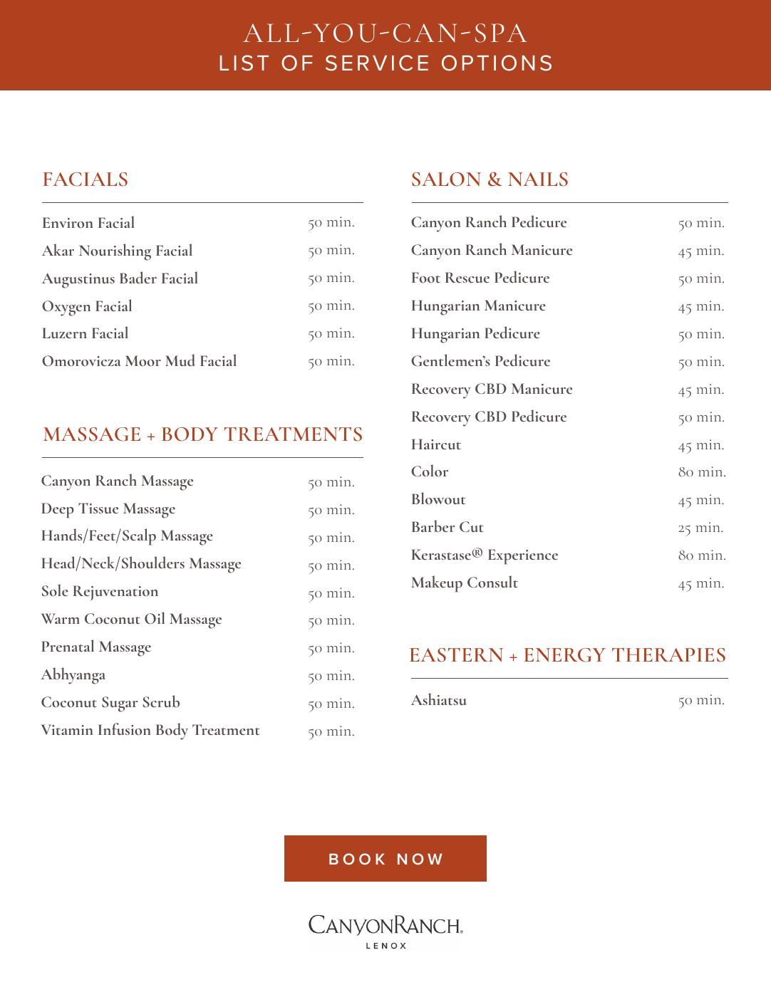 Unlimited Spa Service List