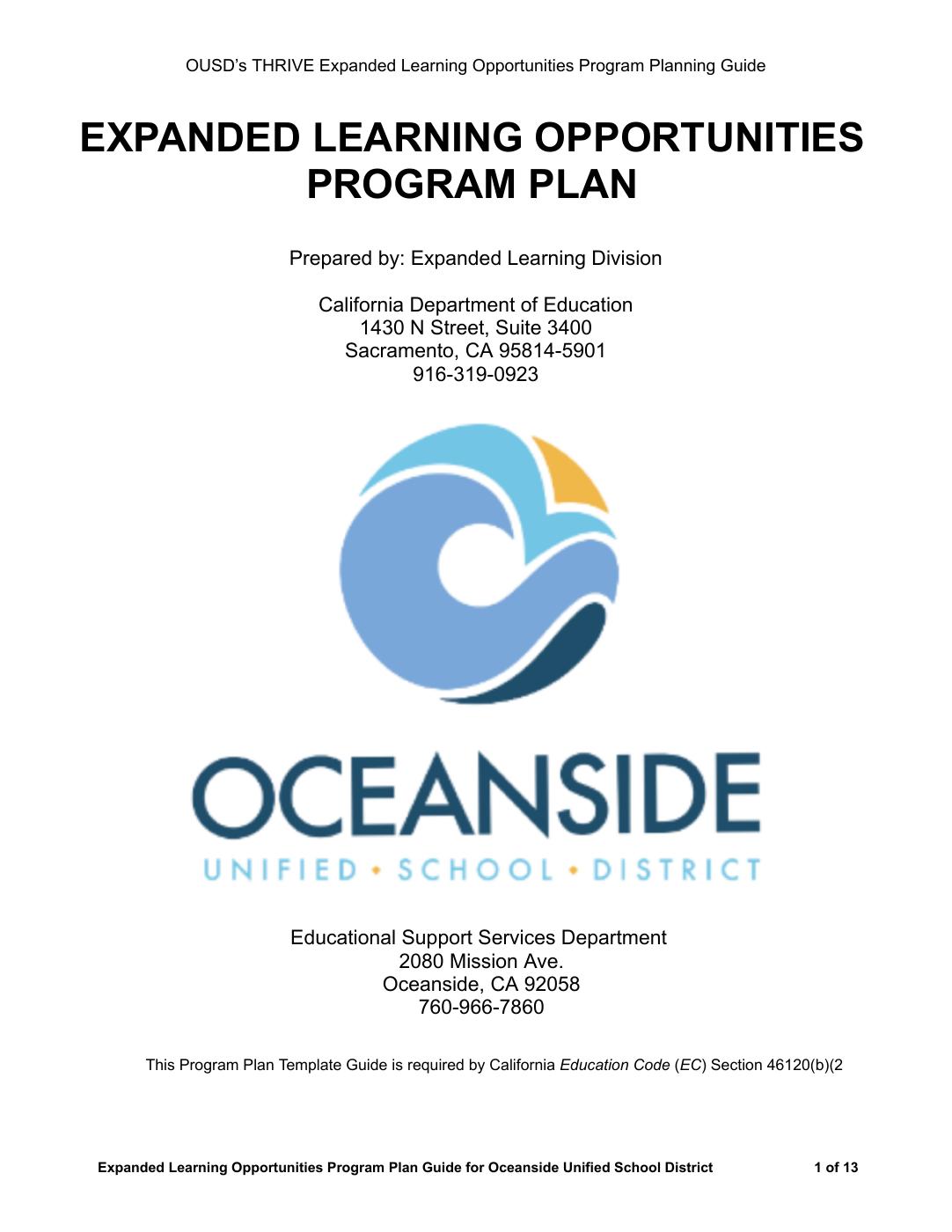 Expanded Learning Opportunities Program Plan