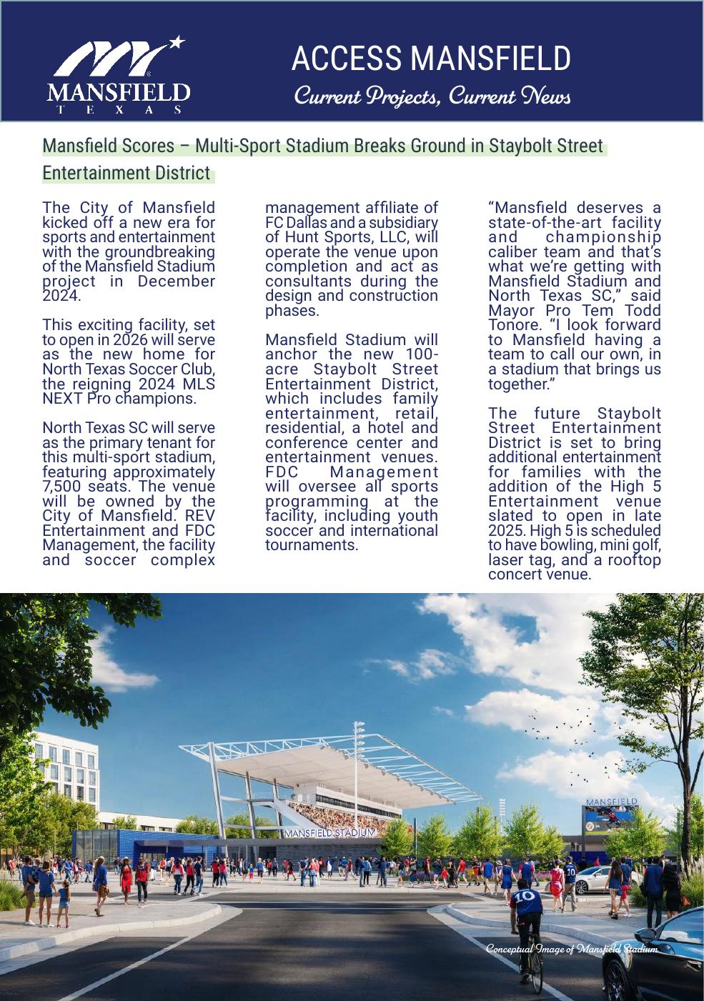 Mansfield Stadium Breaks Ground in Staybolt Street Entertainment District