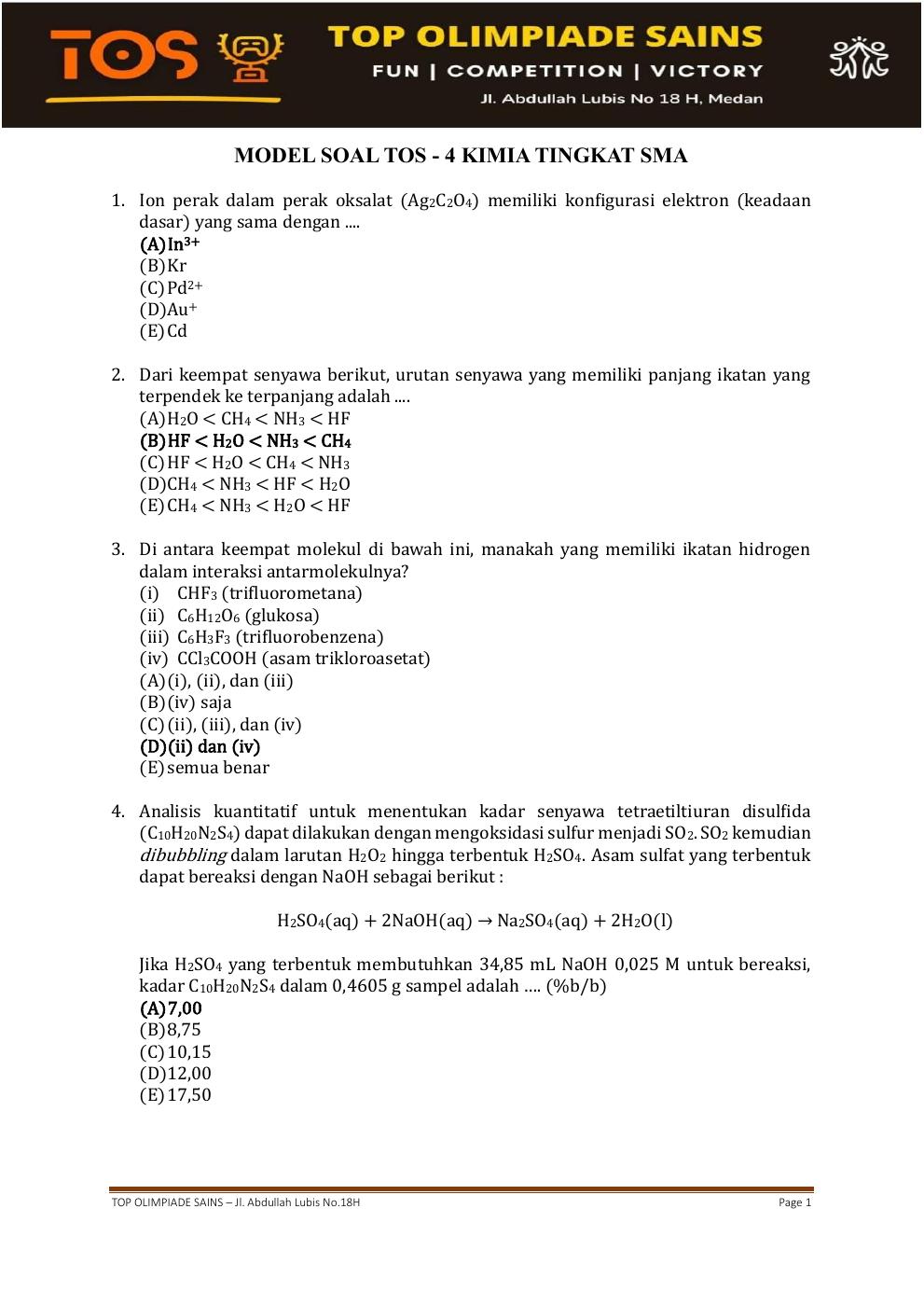 MODEL SOAL TOS-4 KIMIA TINGKAT SMA | PDF to Flipbook