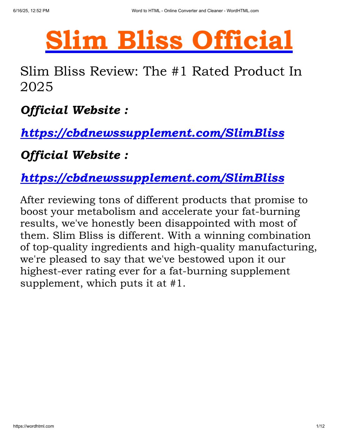 Slim Bliss : Natural Ingredients For Weight Loss | PDF to Flipbook