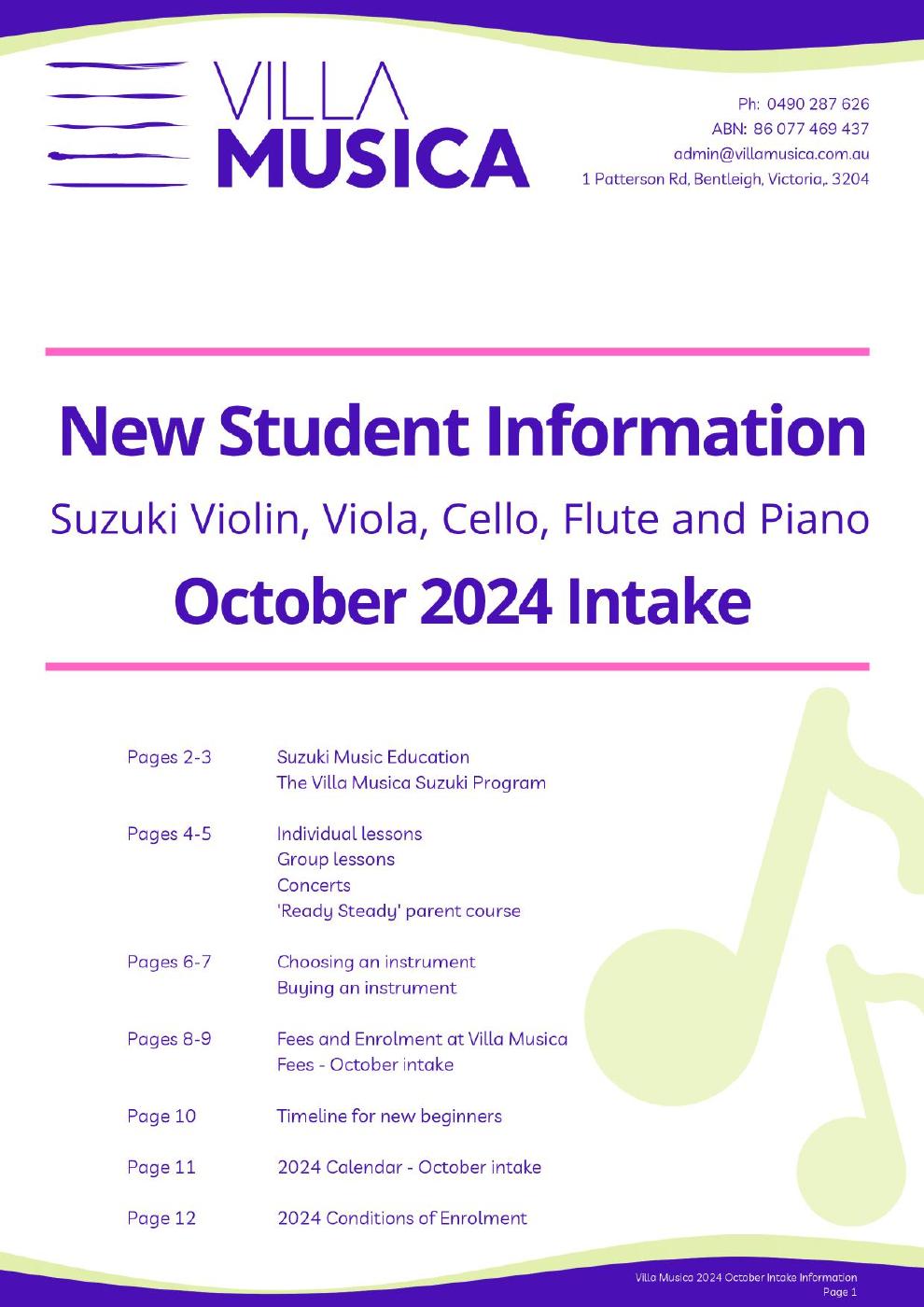 October 2024 Intake Information