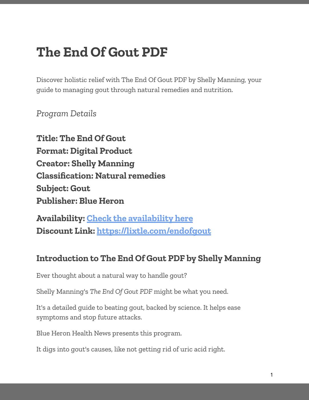 The End of Gout PDF by Shelly Manning Review: Pros, Cons, Results
