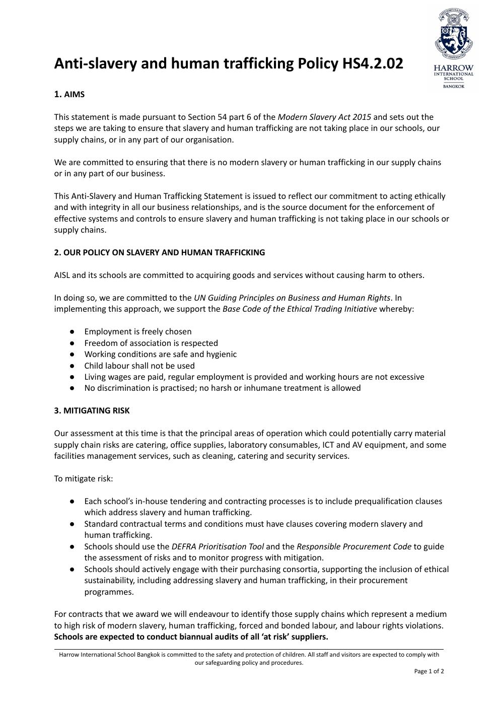 Anti-slavery and human trafficking - POLICY – HS4.2.02