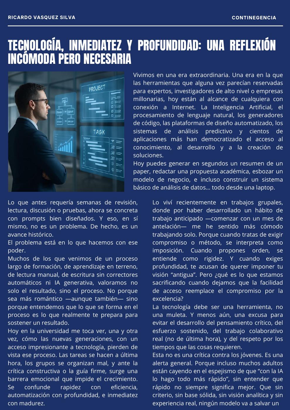 Tecnología, inmediatez y profundidad