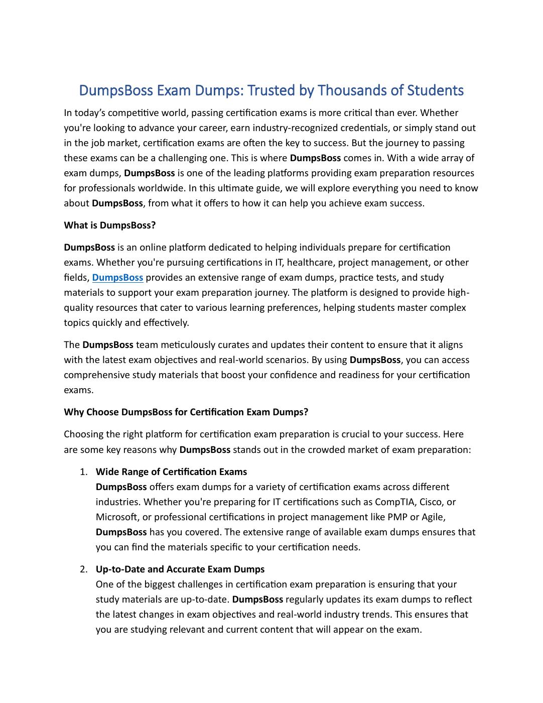 DumpsBoss: The Best Exam Dump Provider for IT Professionals | PDF to ...