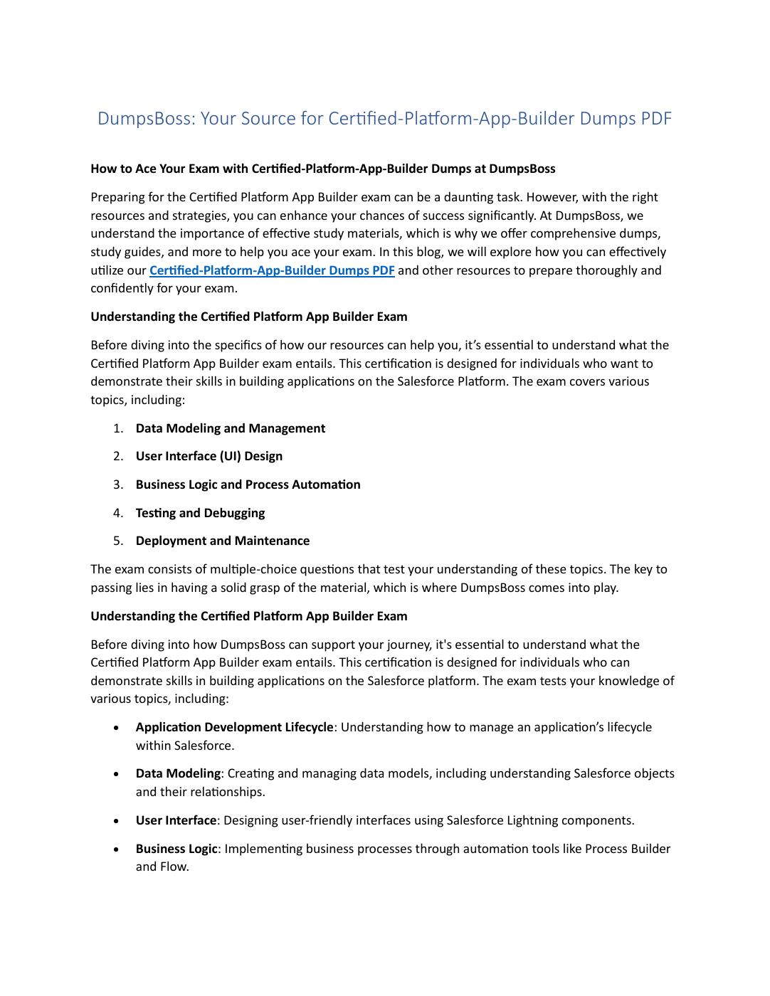 DumpsBoss: Your Certified-Platform-App-Builder Dumps PDF Study Companion | PDF to Flipbook