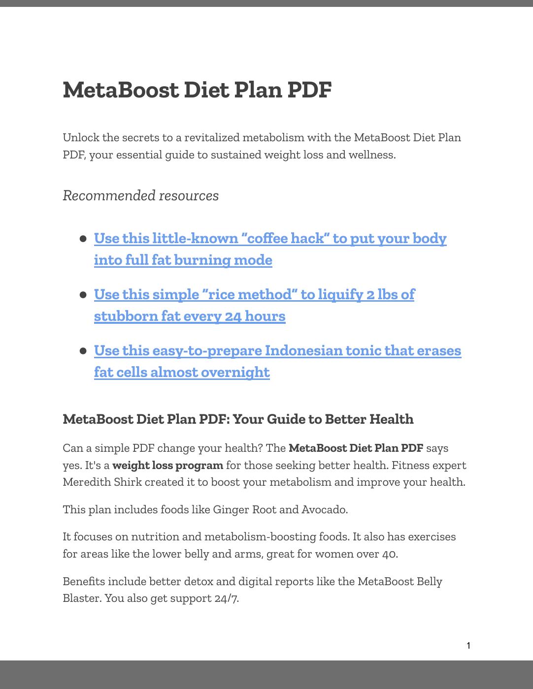 Metaboost Diet Plan PDF (Updated)