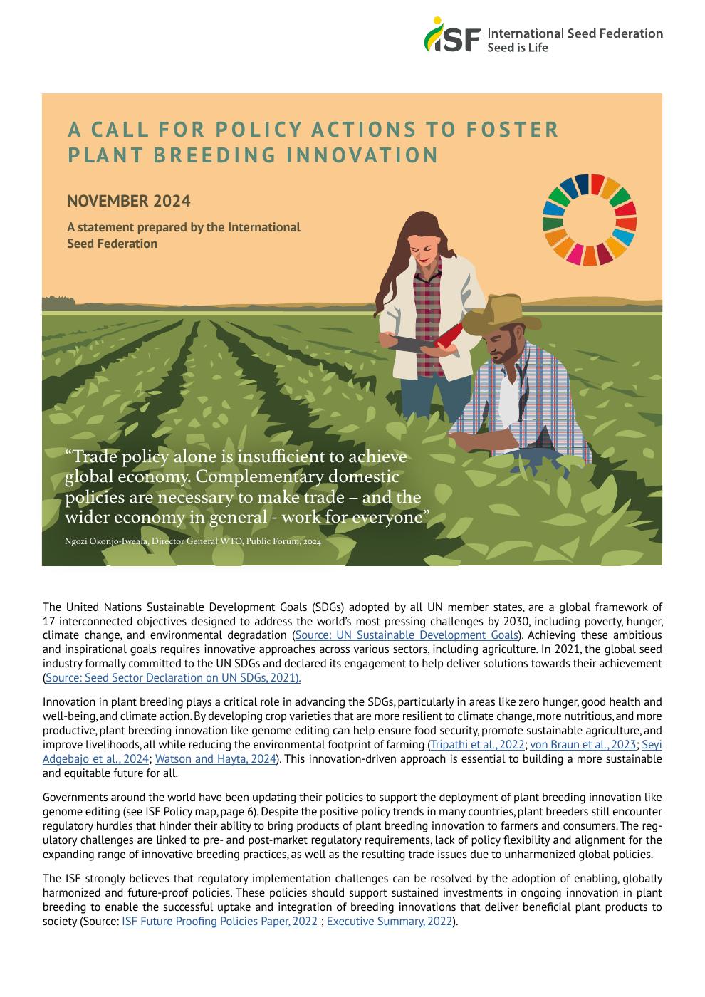 A Call for Policy Actions to Foster Plant Breeding Innovation