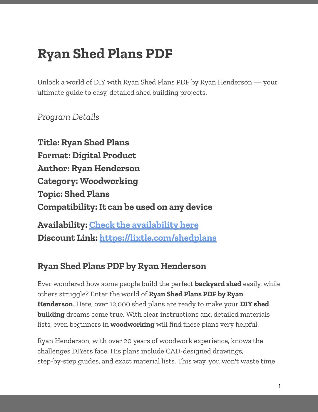 Ryan Shed Plans PDF by Ryan Henderson