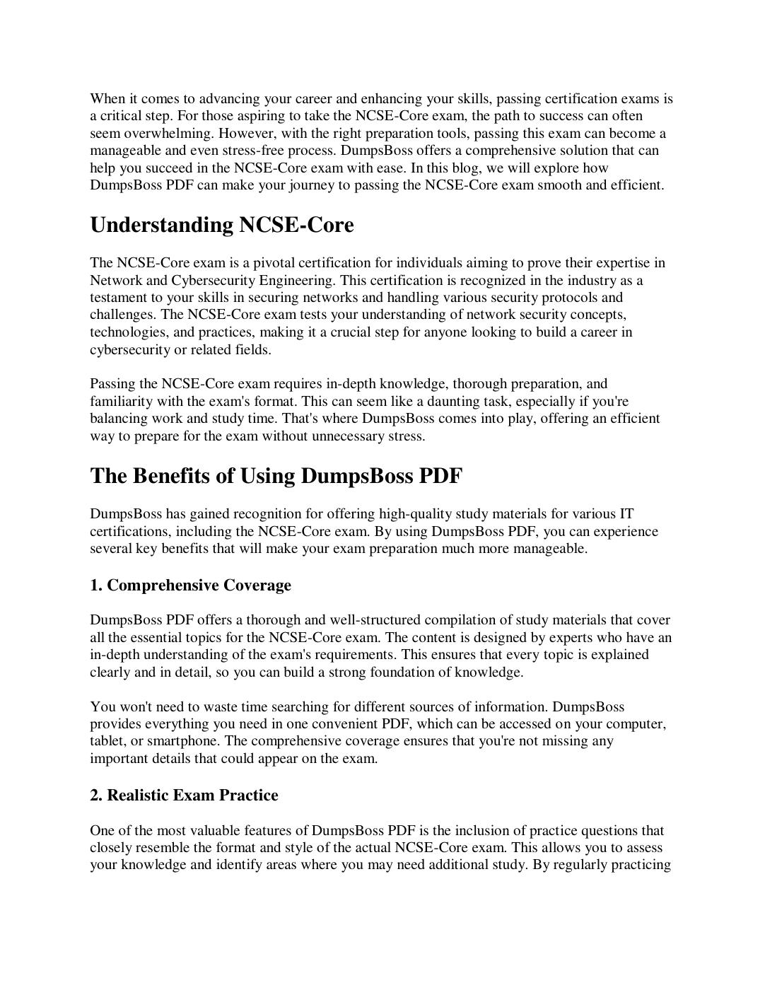 DumpsBoss PDF for NCSE-Core Exam Pass Guaranteed | PDF to Flipbook