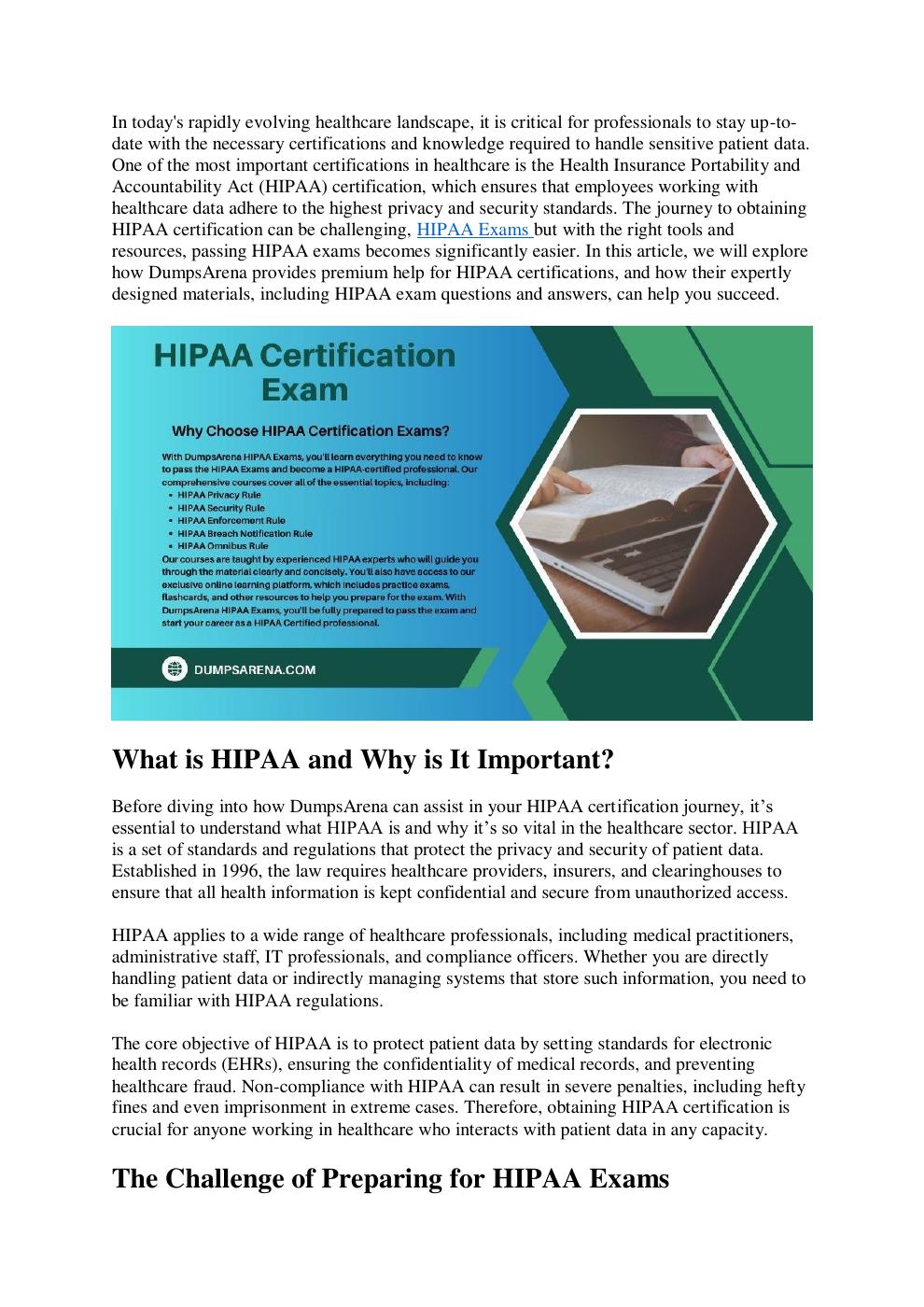 DumpsArena Tips for Perfect HIPAA Exam Scores | PDF to Flipbook
