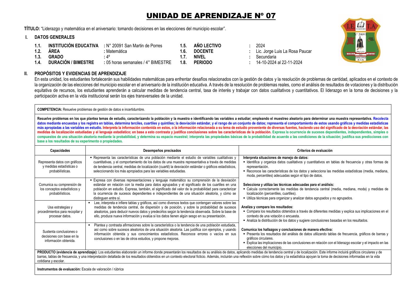 Unidad de aprendizaje N° 7 - cuarto de secundaria | PDF to Flipbook