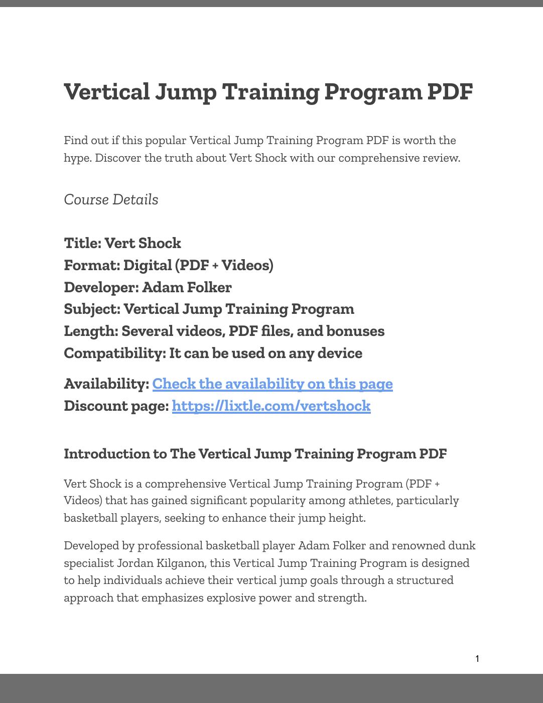 Vertical Jump Training Program PDF