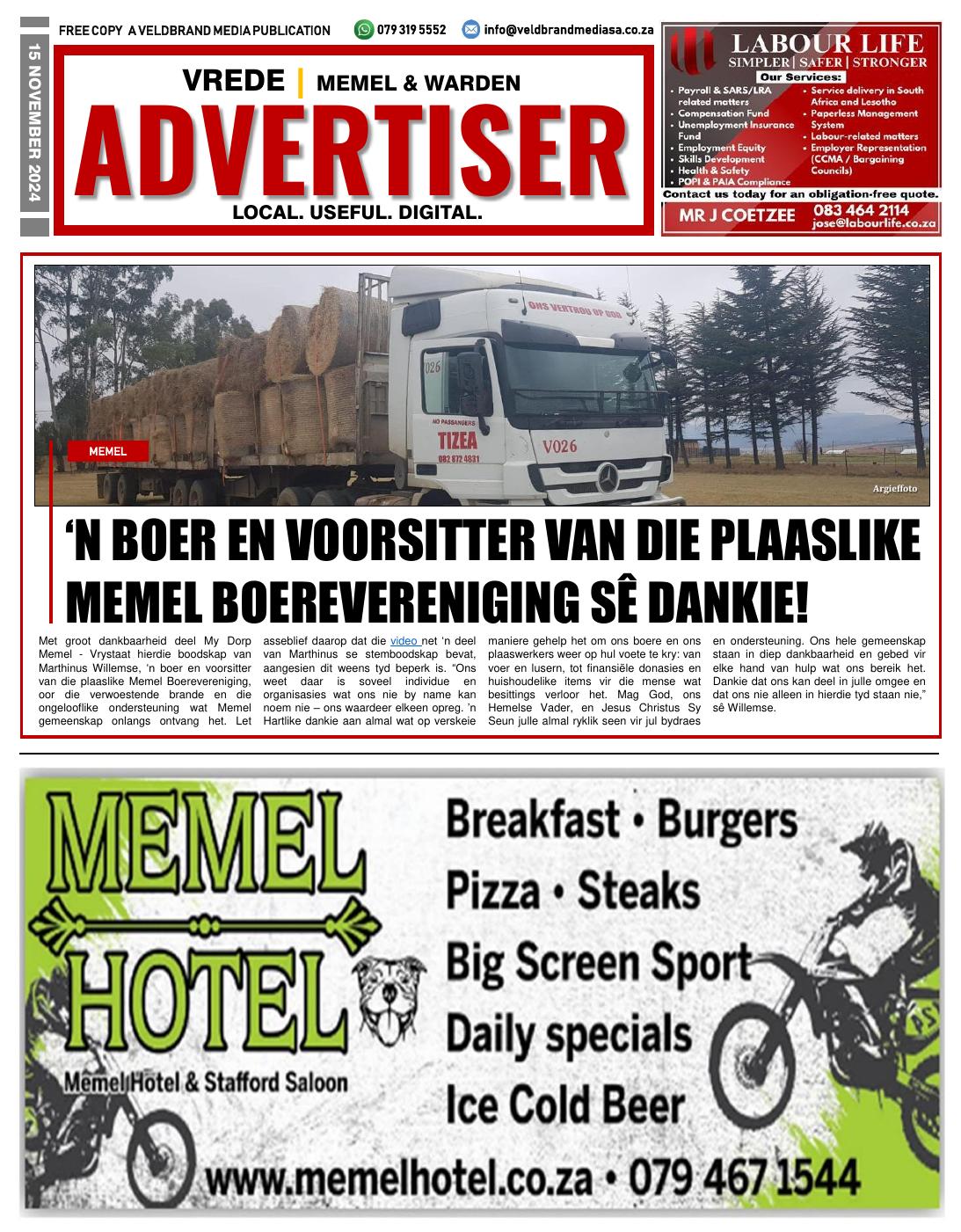 VREDE,WARDEN & MEMEL ADVERTISER 15 NOVEMBER 2024 | PDF to Flipbook