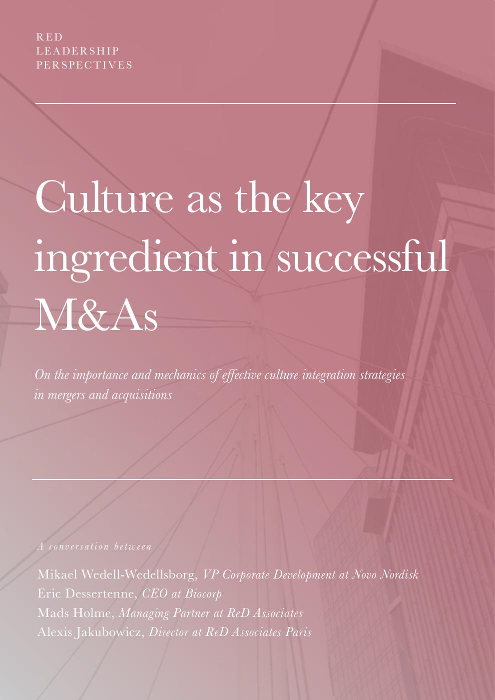 Culture as the key ingredient in successful M&As