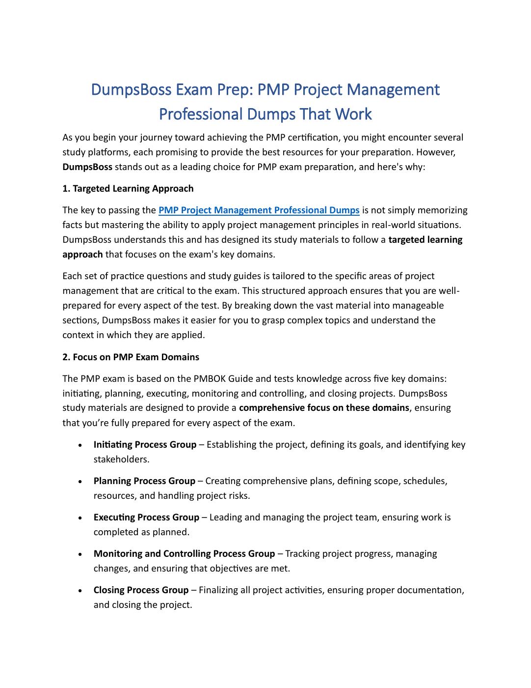 DumpsBoss PMP Project Management Professional Dumps for Fast Exam Prep | PDF to Flipbook