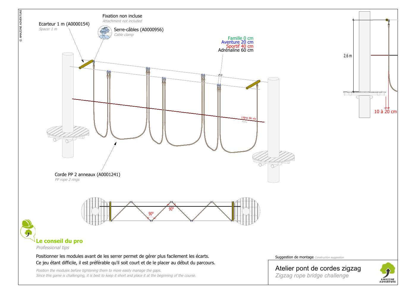 Pont de cordes zigzag
