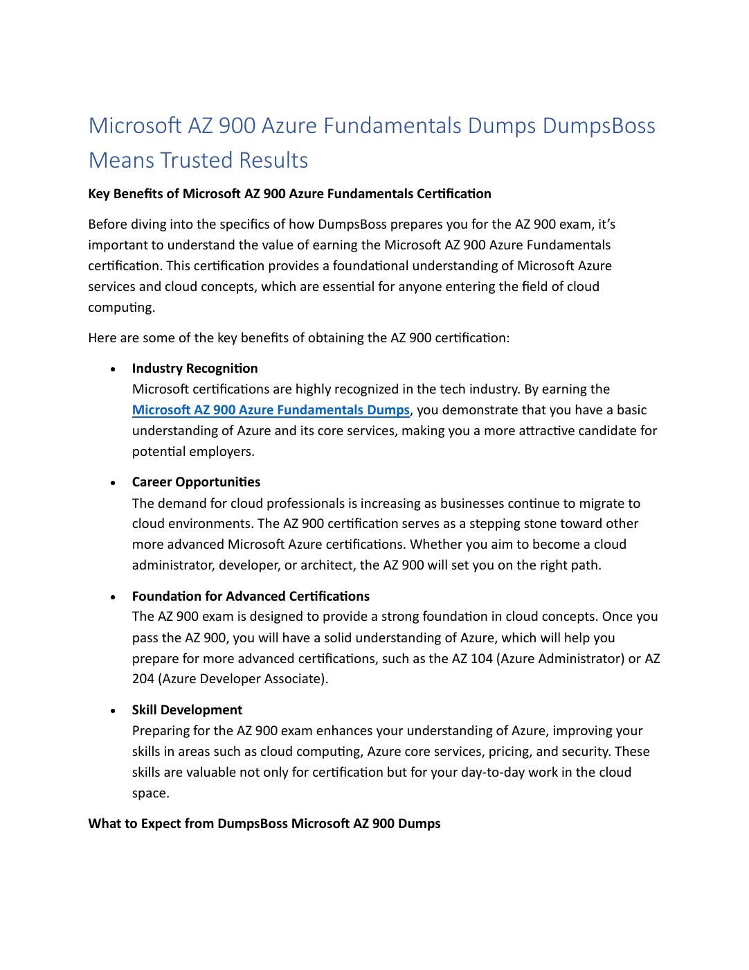 DumpsBoss Microsoft AZ 900 Azure Fundamentals Dumps Top Study Resources ...