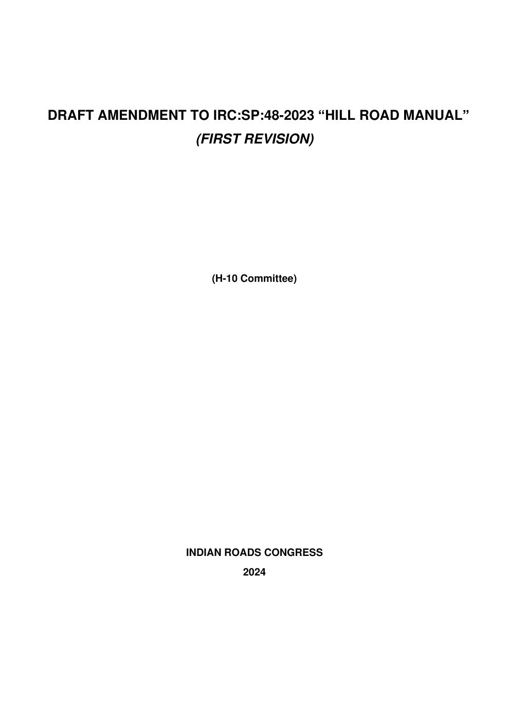 Draft Amendment to IRC:SP:48-2023 "Hill Road Manual" (First Revision)