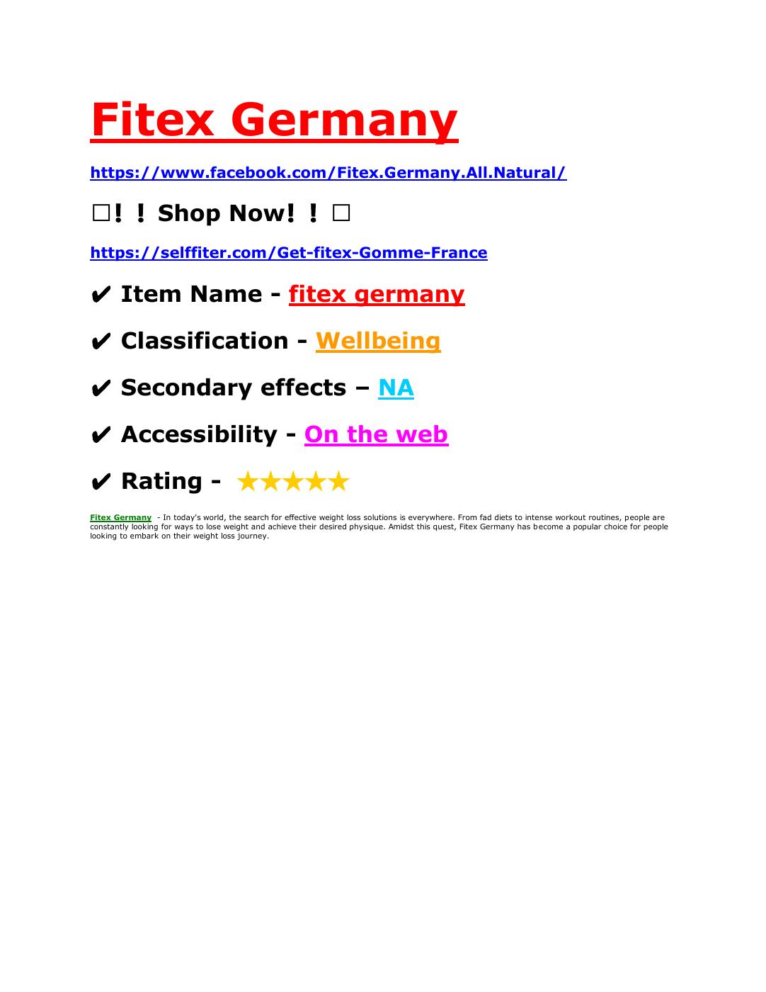 Fitex Germany Benefits ,Ingredients Does it Really Work , What To Know ...