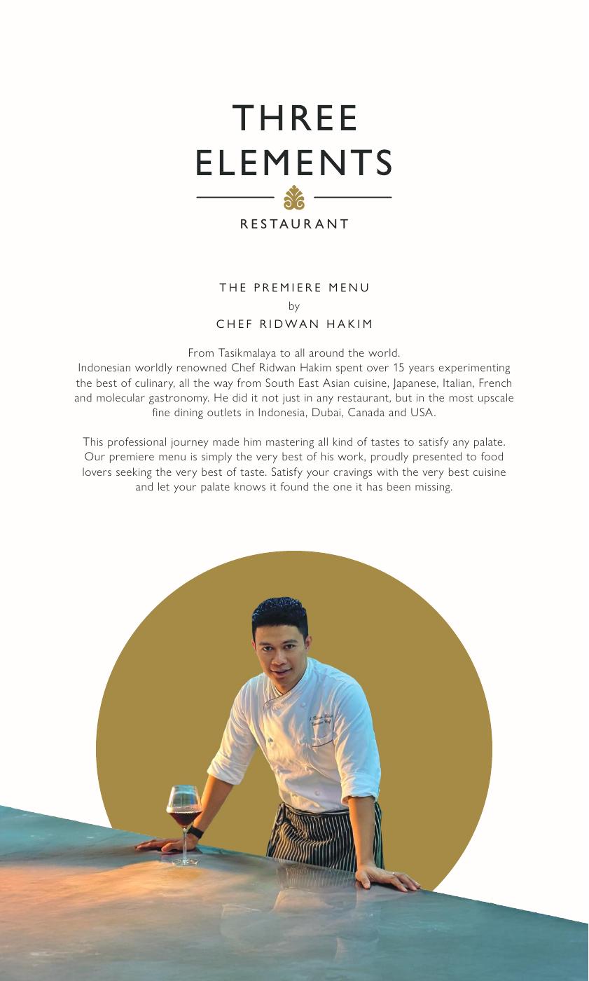 Three Elements Restaurant - The Premiere Menu