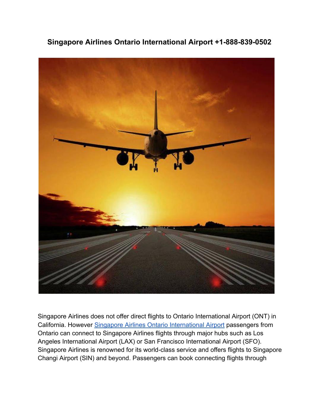 Singapore Airlines Ontario International Airport +1-888-839-0502 | PDF ...