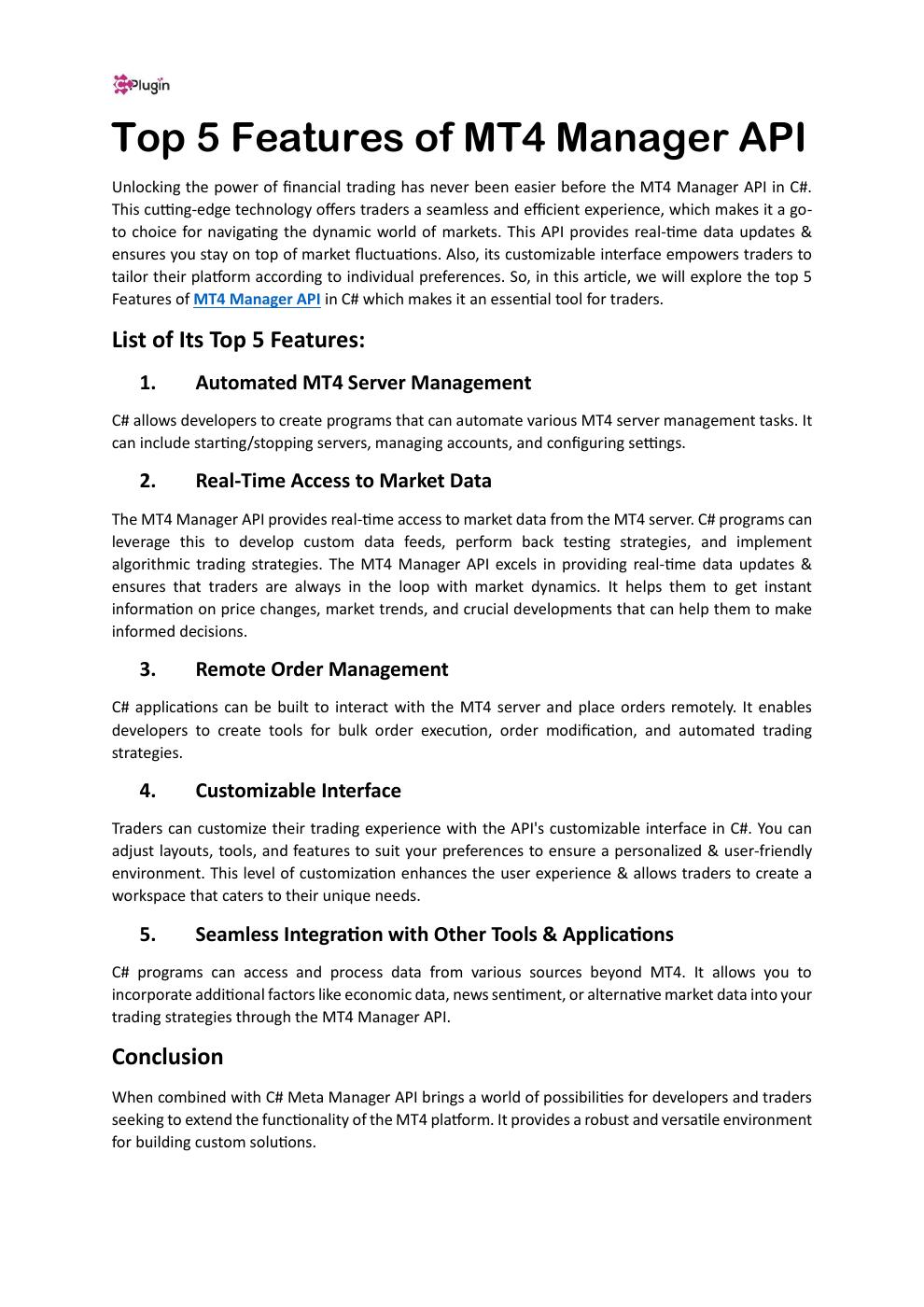 Top 5 Features of MT4 Manager API | PDF to Flipbook