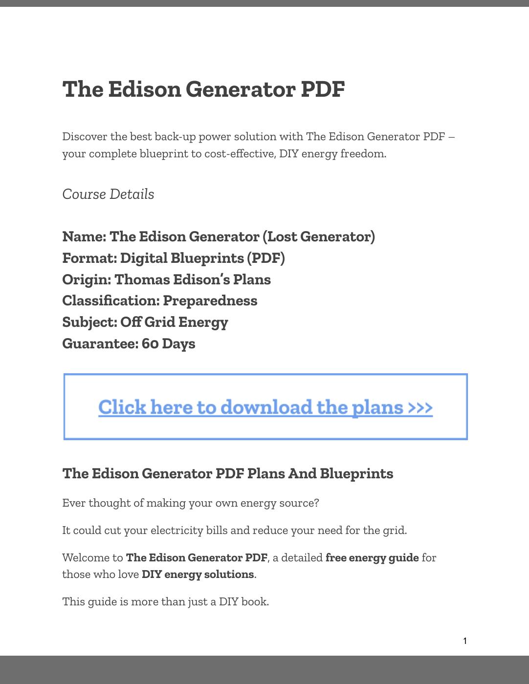 The Edison Generator PDF (Get The Original Plans)