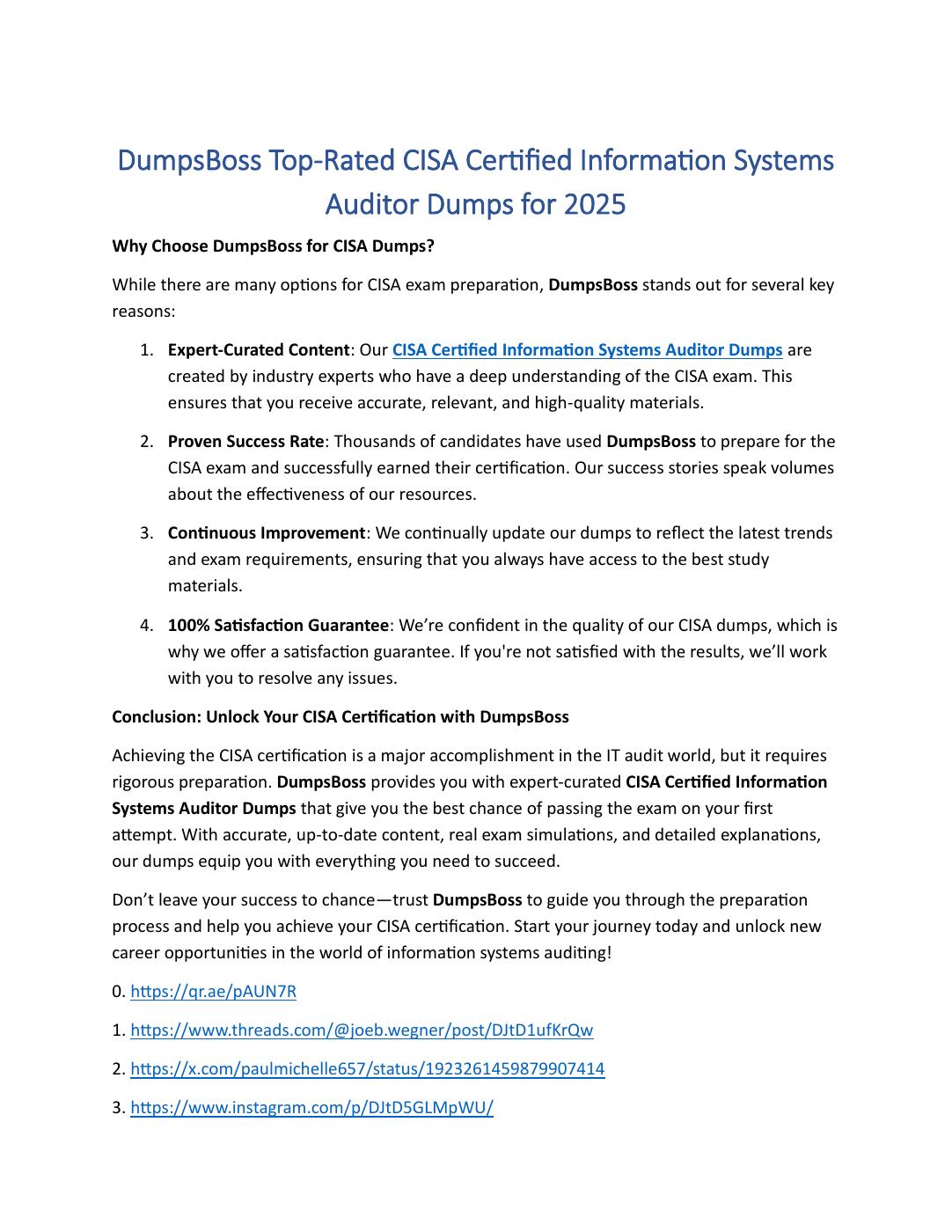 CISA Certified Information Systems Auditor Dumps by DumpsBoss Expert ...