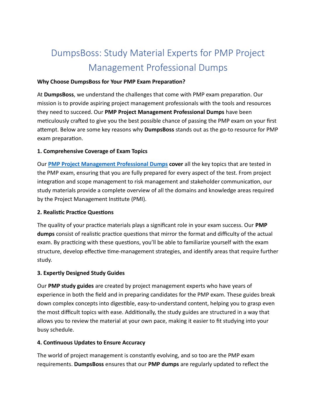 DumpsBoss: Study Material Experts for PMP Project Management ...