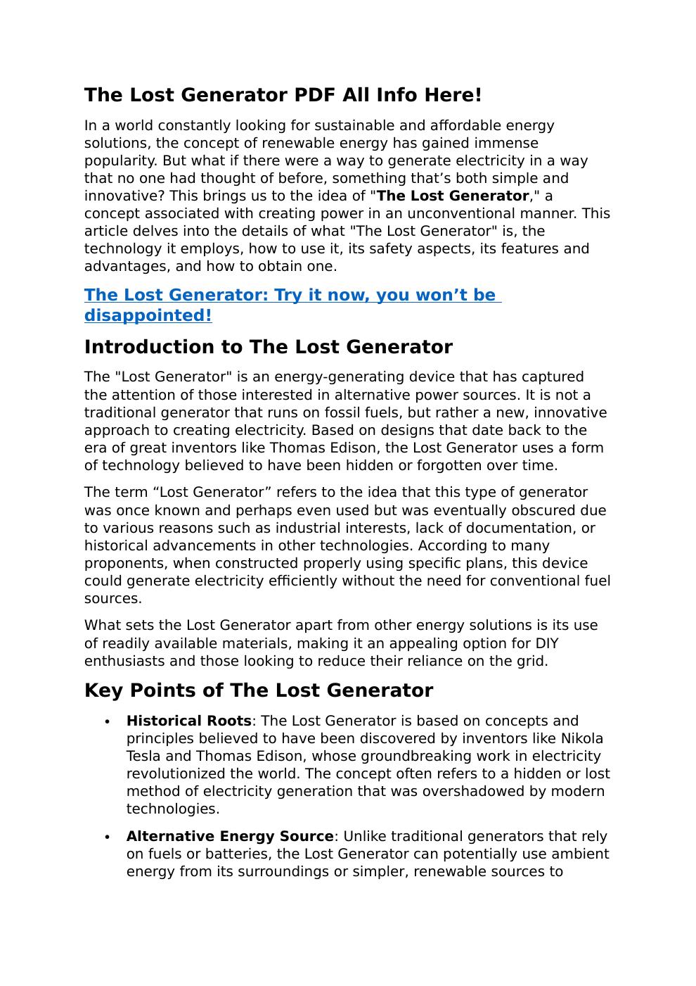 The Lost Generator (REAL REPORT EXPERIENCES) Reviews Scam? | PDF to ...