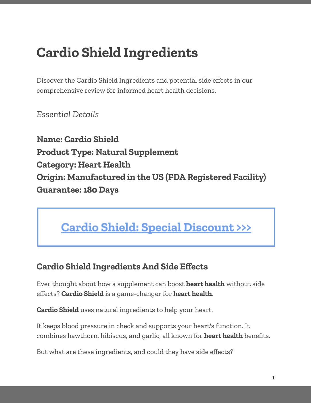 Cardio Shield Ingredients For Blood Pressure (& Side Effects)