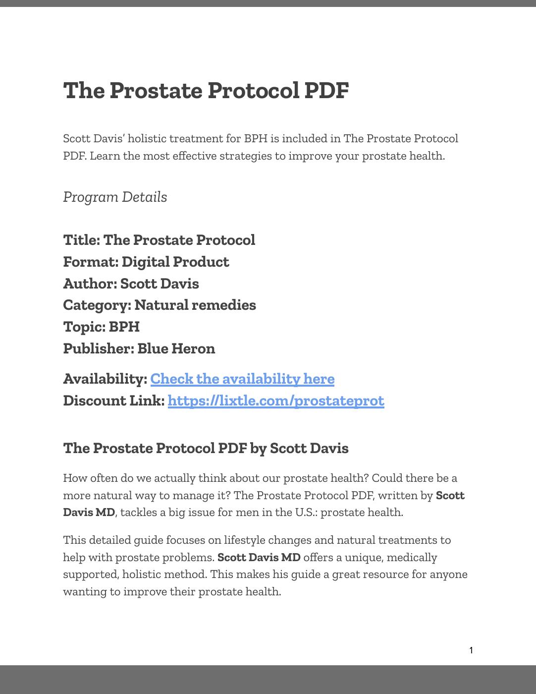 The Prostate Protocol PDF by Scott Davis