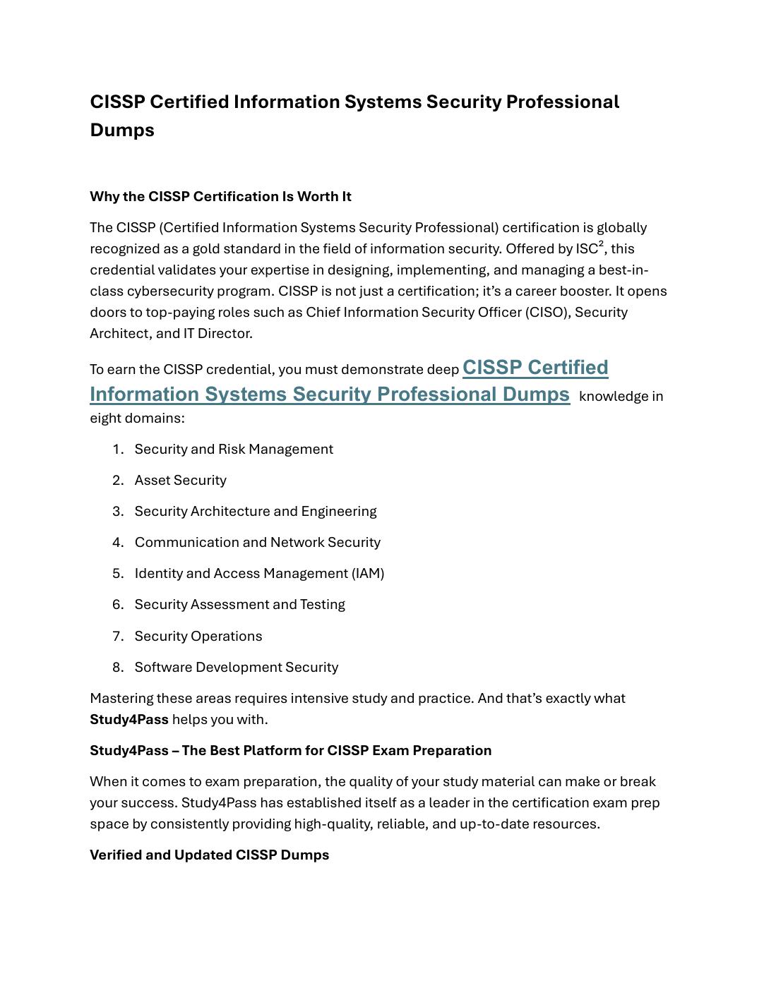 CISSP Certified Information Systems Security Professional Dumps | PDF ...