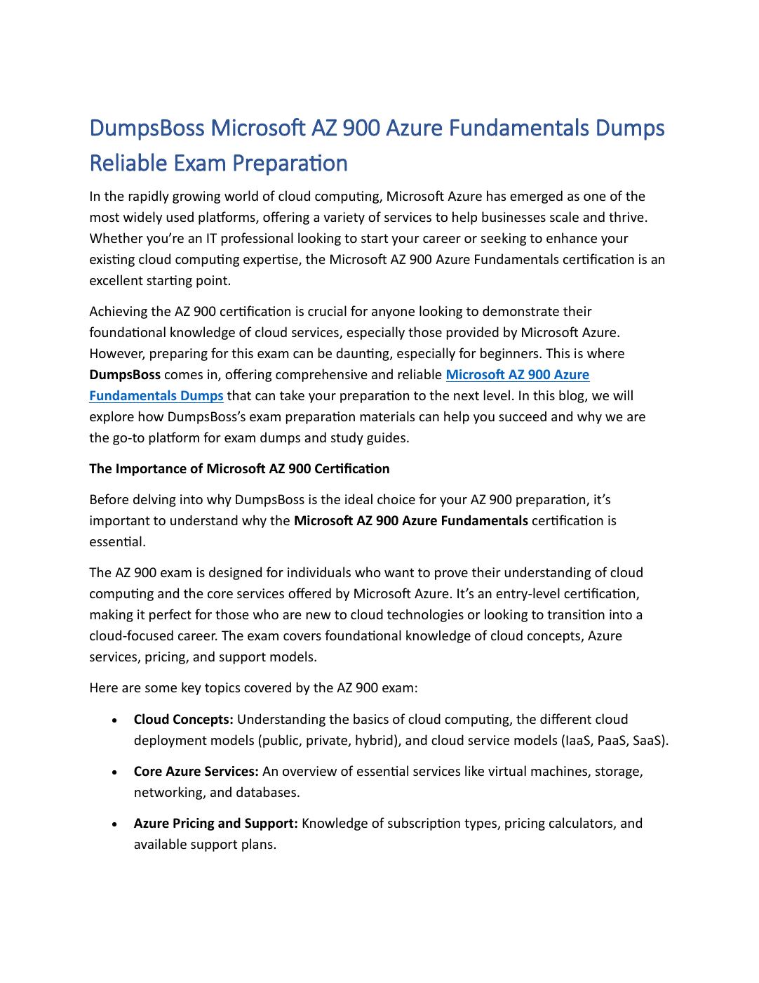 Microsoft AZ 900 Azure Fundamentals Dumps Perfect for First-Time Test ...