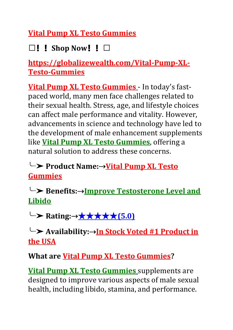 Vital Pump XL Testo Gummies Improve Sexual Power, Is It Safe? Price ...