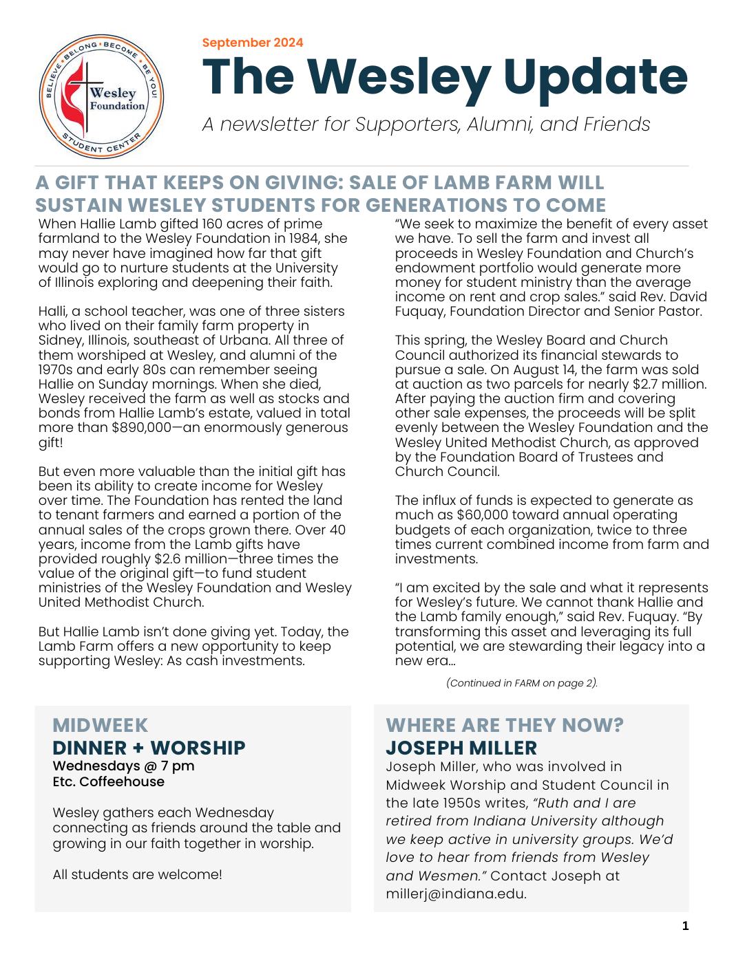 Friends of Wesley Newsletter (Fall 2024) | PDF to Flipbook