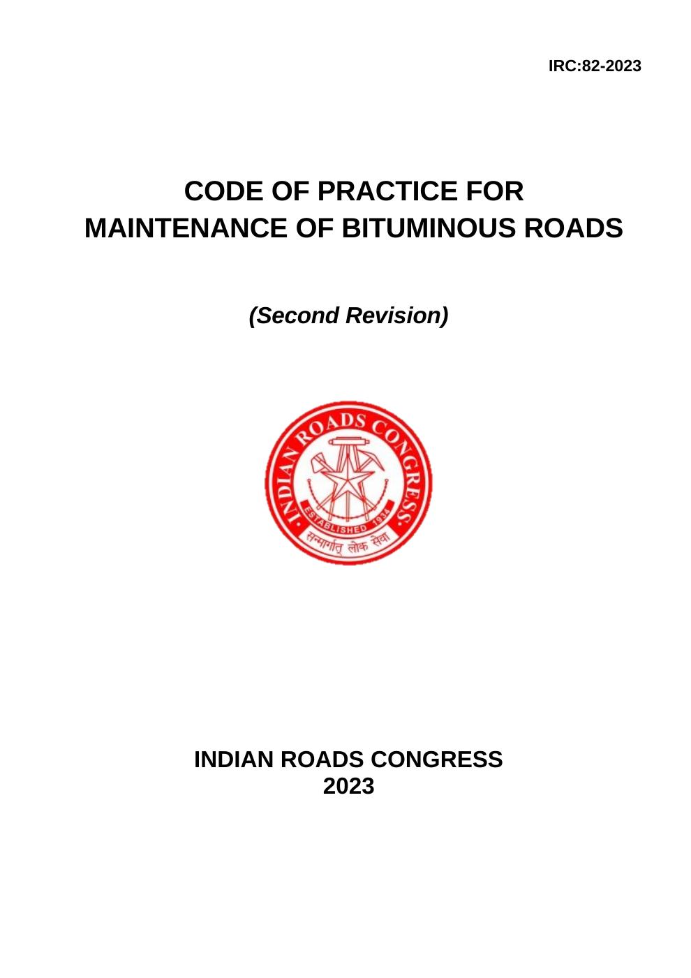 Draft Amendment to IRC:82-2023 “Code of Practice for Maintenance of ...