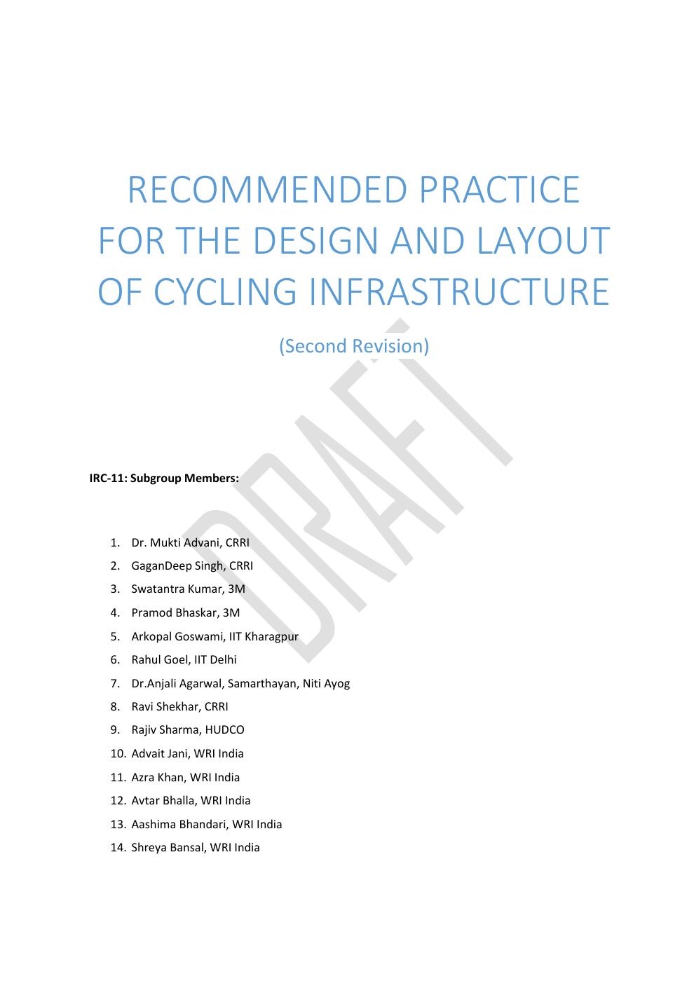 Draft Second Revision of IRC:11 “Recommended Practice for the Design and Layout of Cycling ...