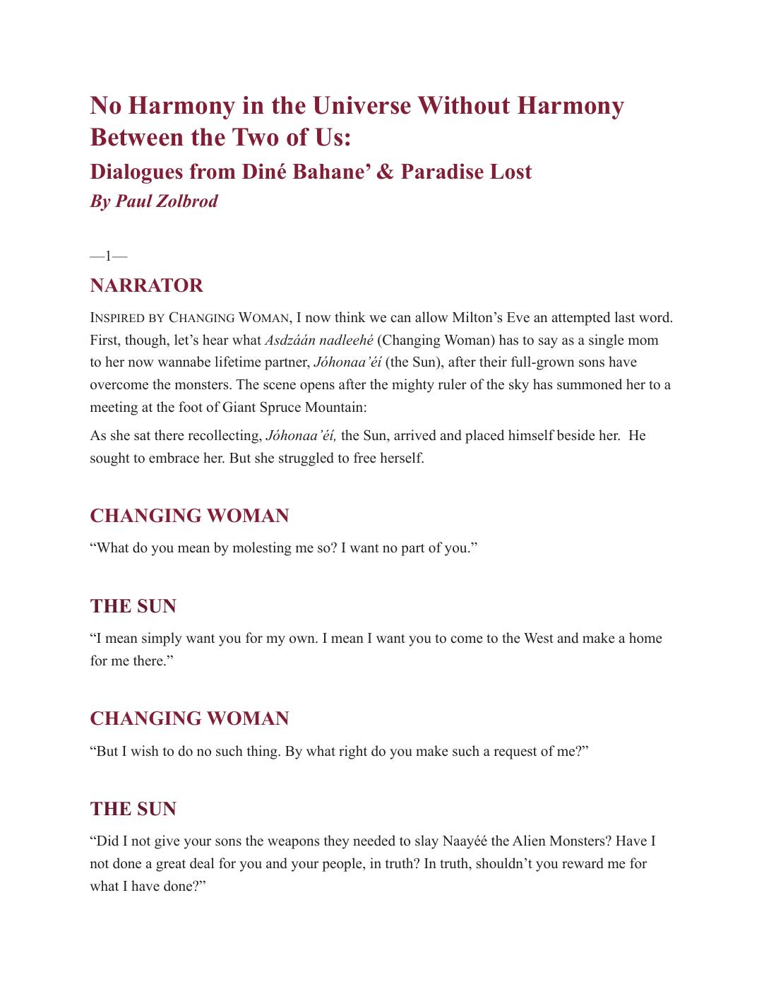 No Harmony in the Universe Without Harmony Between the Two of Us: