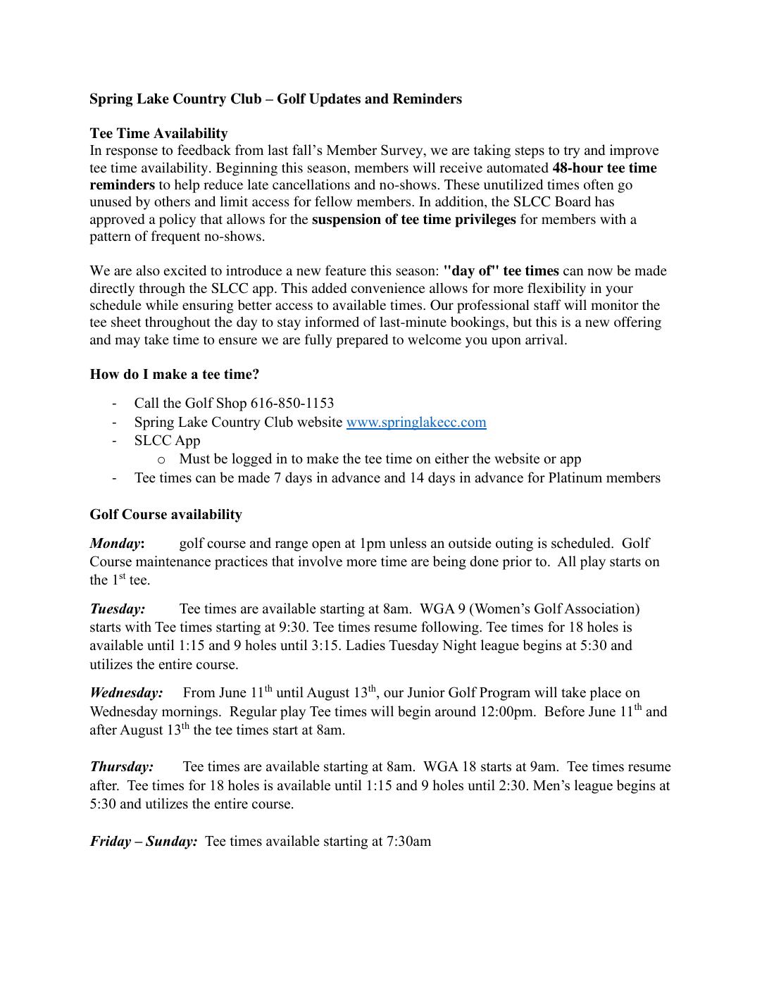 2025 Golf Updates & Reminders | PDF to Flipbook